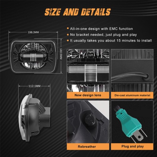 SABRE - 5x7 Inch LED Headlight. 90W L3000lm H6000lm. Powerful with ...